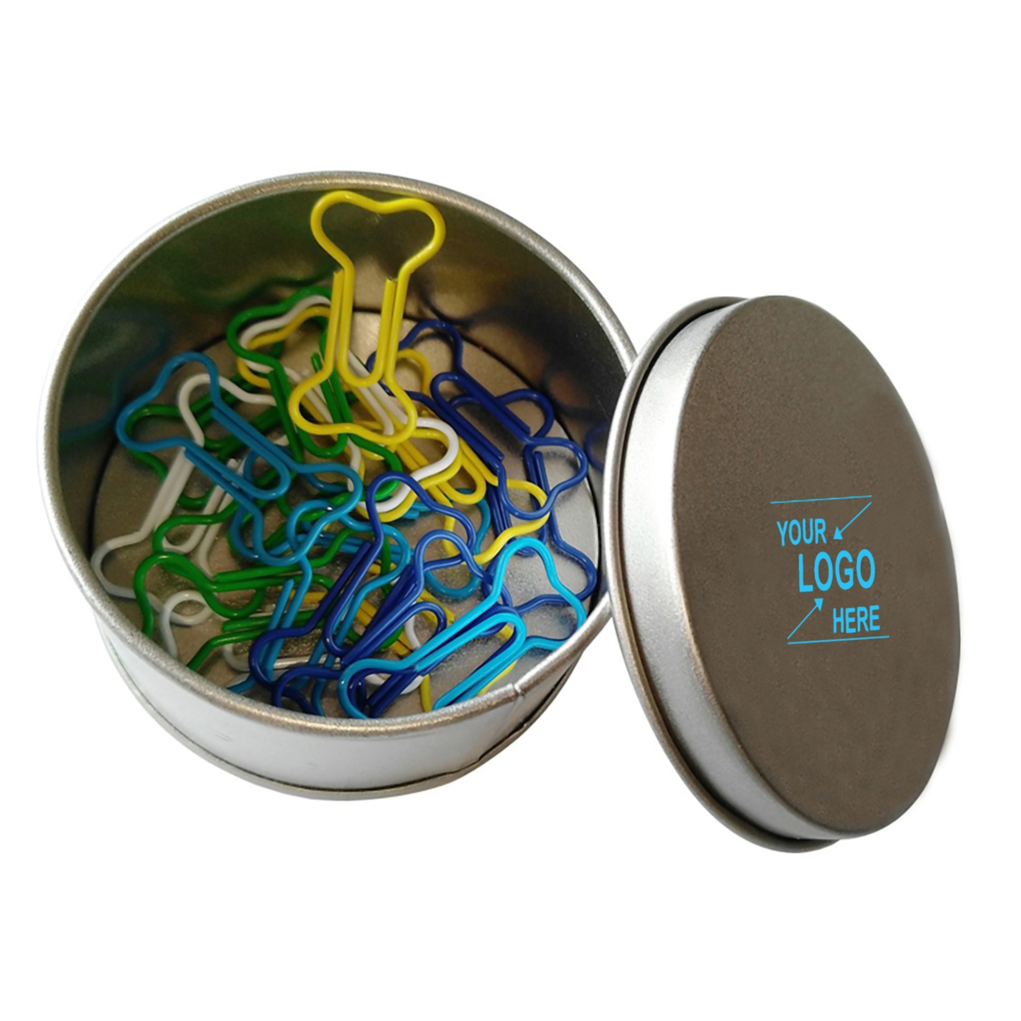 Dog Bone Shaped Paper Clips in Tin Container