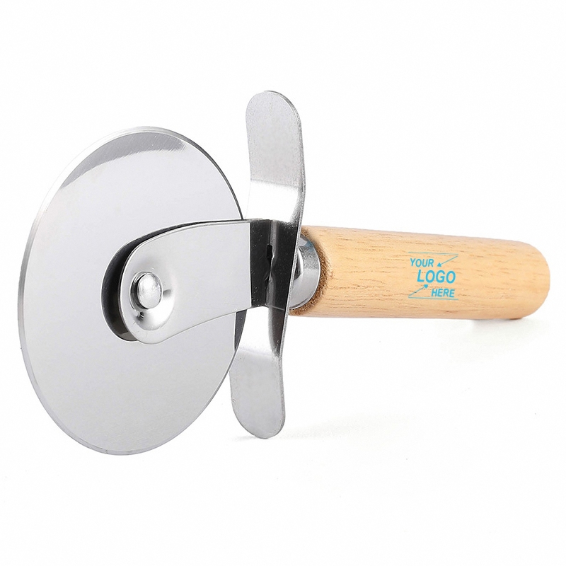 Long Wooden Handle Stainless Steel Wheel Pizza Cutter