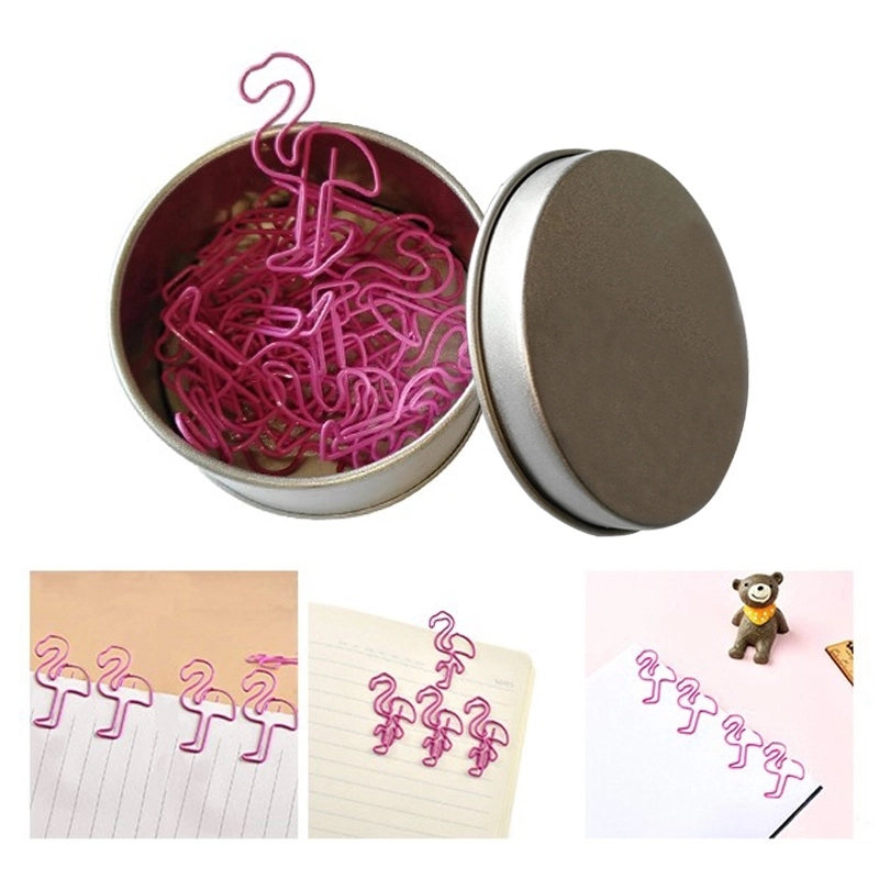 Flamingo Shaped Paper Clips in Tin Container,OFFICE