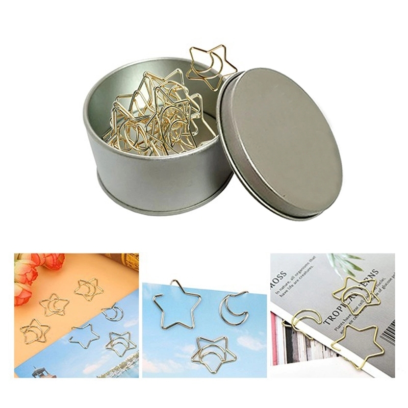 Crescent Moon in Star Paper Clips in Tin Container,OFFICE