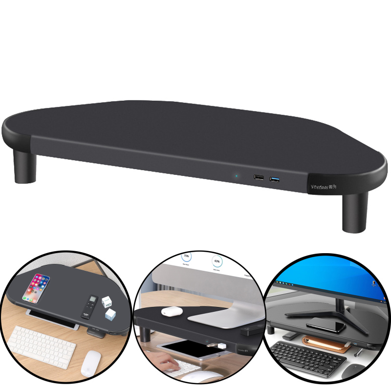 Metal Corner Desk Monitor Riser with Storage and USB Hub,OFFICE