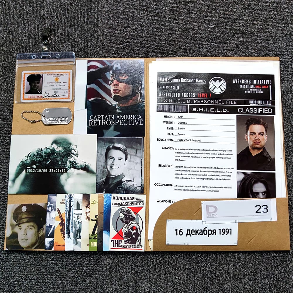 Winter Soldier Files S.H.I.E.L.D. Bucky Barnes Paper Props Movie Props ...