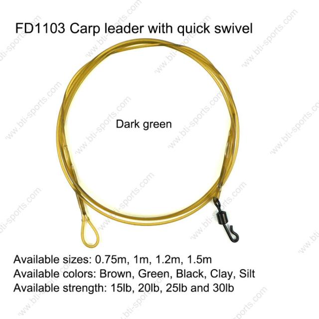 Type A PVC Carp Leader With Quick Swivel Dark Green Color