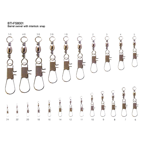 Barrel swivel with interlock snap