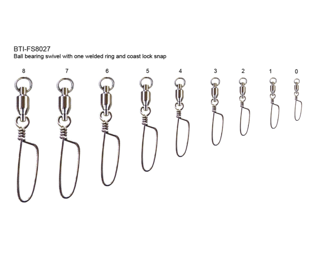 Ball bearing swivel with one welded ring and coast lock snap