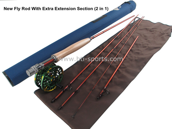 Fly rods with extra extension section (2 in 1)