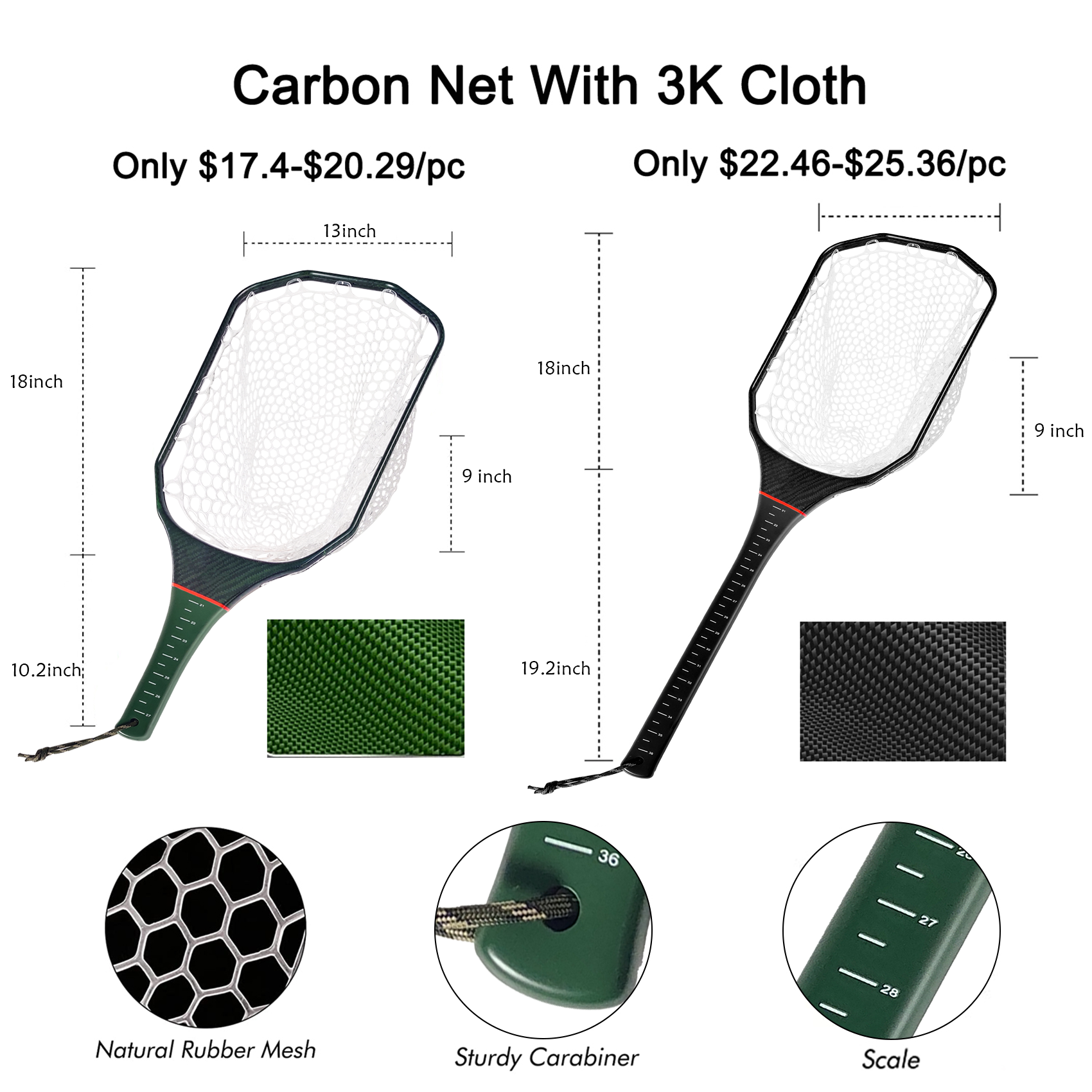 03A-CBLB06/CBLB07 Light Weight Square Head Carbon Fiber Landing Net ...