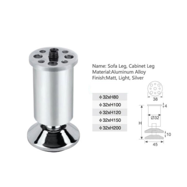 A0304017 Metal furniture leg High load bearing cabinet leg Aluminum