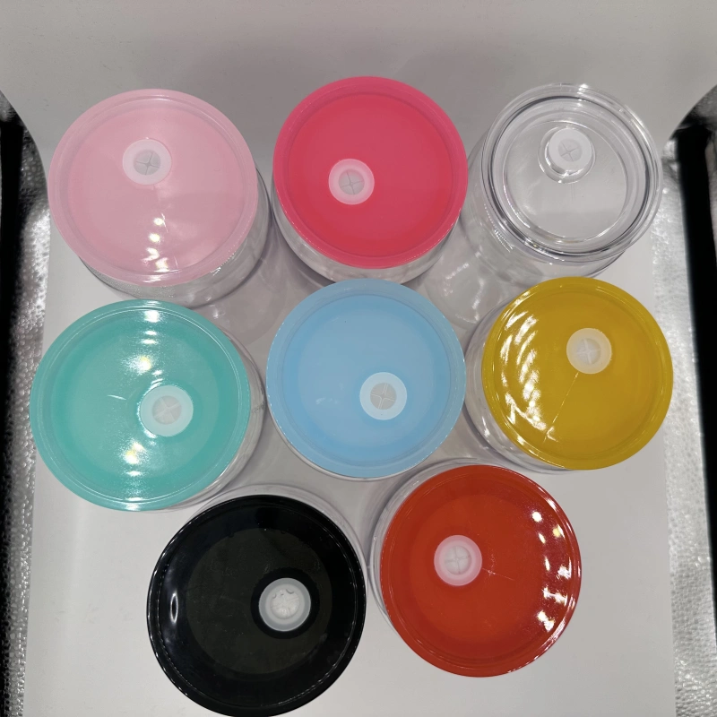 KOCDAM 50Pack 16OZ PC Plastic Libby Cans With 8 Colors Plastic Lids And ...