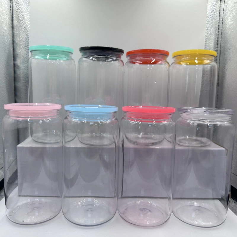 KOCDAM 50Pack 16OZ PC Plastic Libby Cans With 8 Colors Plastic Lids And ...