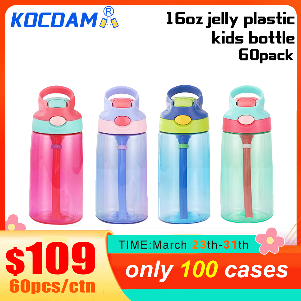 KOCDAM 60Pack 16oz Plastic Jelly Mix 4 Colors Flip Top Kids Water ...