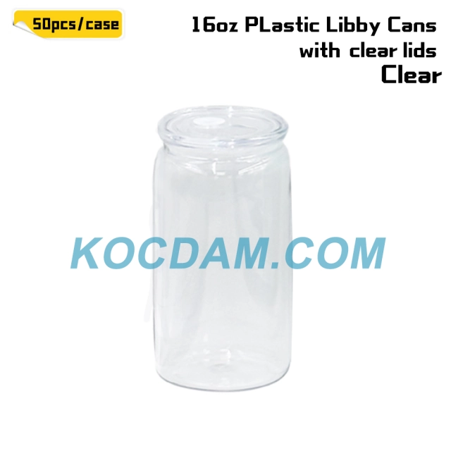 KOCDAM 50Pack 16OZ PC Plastic Libby Cans With 8 Colors Plastic Lids And ...