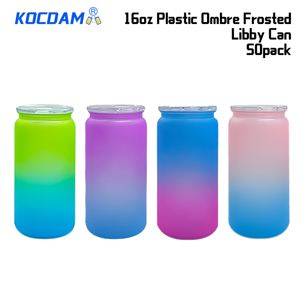 KOCDAM 50Pack 16OZ PC UVDTF Plastic Ombre Frosted Colored Libby Cans ...