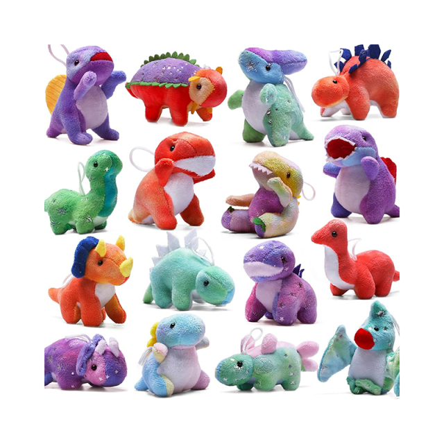 16 Pack Plush Dinosaurs Mini Dinosaur Figures Assortment Keychain Toy ...