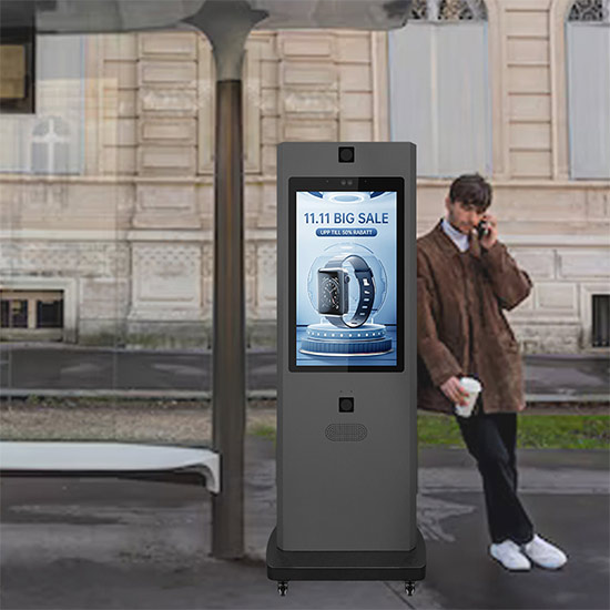 Floor Standing Outdoor LCD Digital Signage Kiosk Display With Wheel