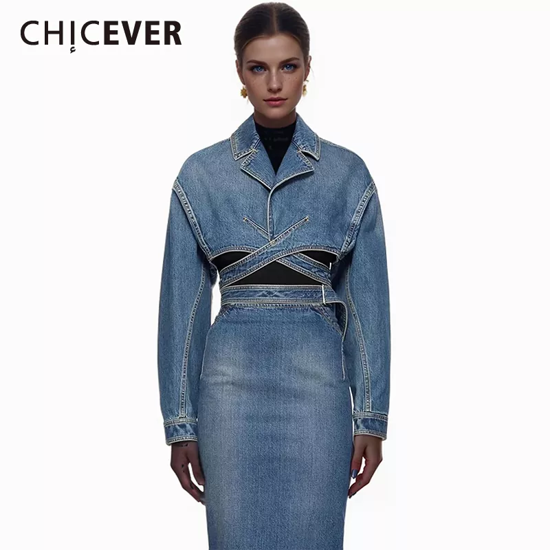 CHICEVER Irregular Solid Folds Streetwear Denim Jackets