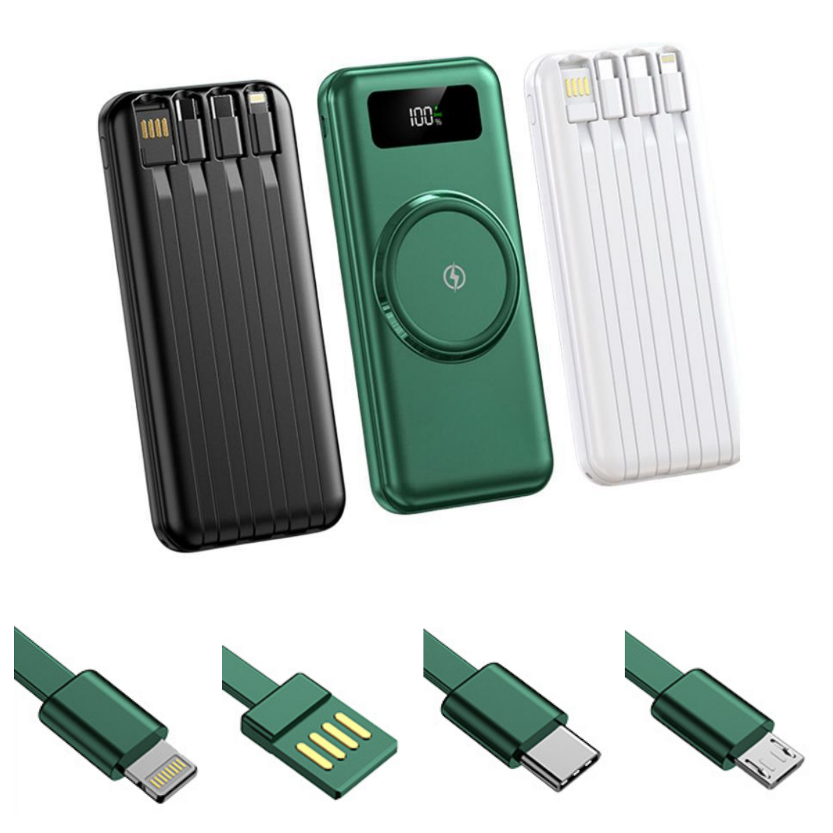Custom 4 in 1 Power Bank with Built in Cables 20000 mAH