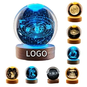 3D Engraving Crystal Ball w/ LED Wood Stand