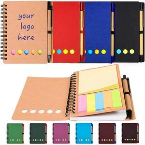 Kraft Paper Spiral Notebook with Pen and Sticky Notes