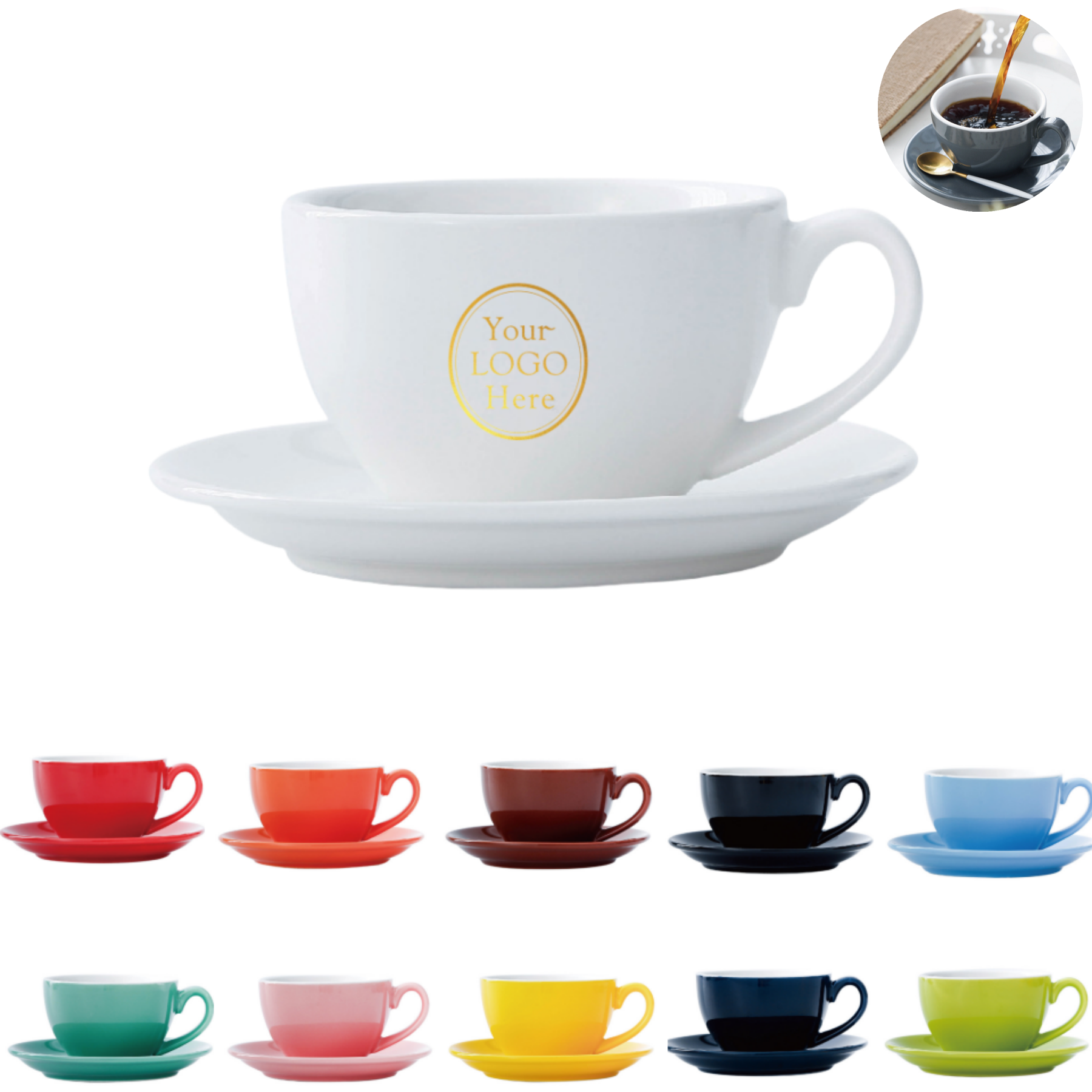 12 oz. Ceramic Coffee Cup Set with Saucer