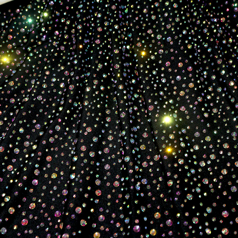 Randomly Mix 3 Different Sizes Black Rhinestone Fabric Wholesale