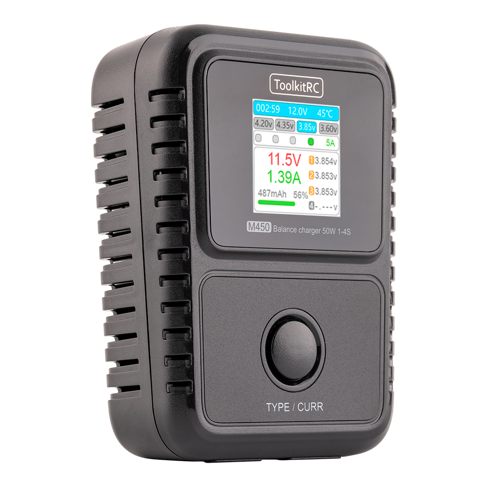 ToolkitRc M450 EU US Model LiPo Charger Balance RC 2~4S LiPo/LiHV/Life Drone Battery Charger ...