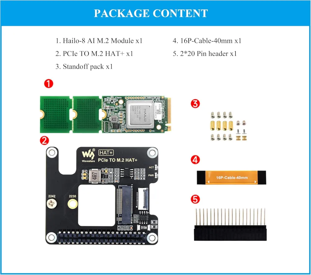 Hailo-8 M.2 AI Accelerator Module Raspberry Pi 5 PCIe Development Board 26TOPS PVC Material ...