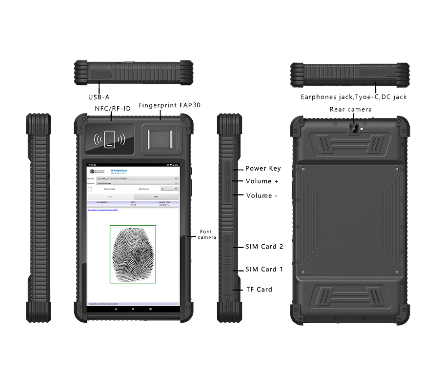 F808-Rugged Tablet with FAP30 Fingerprint Scanner