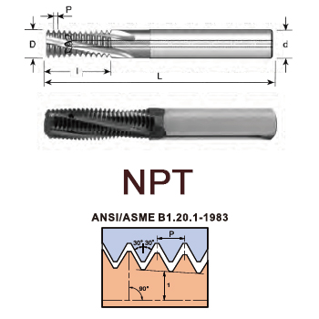 NPT Mill-thread solid carbide with internal coolant through the flutes ...