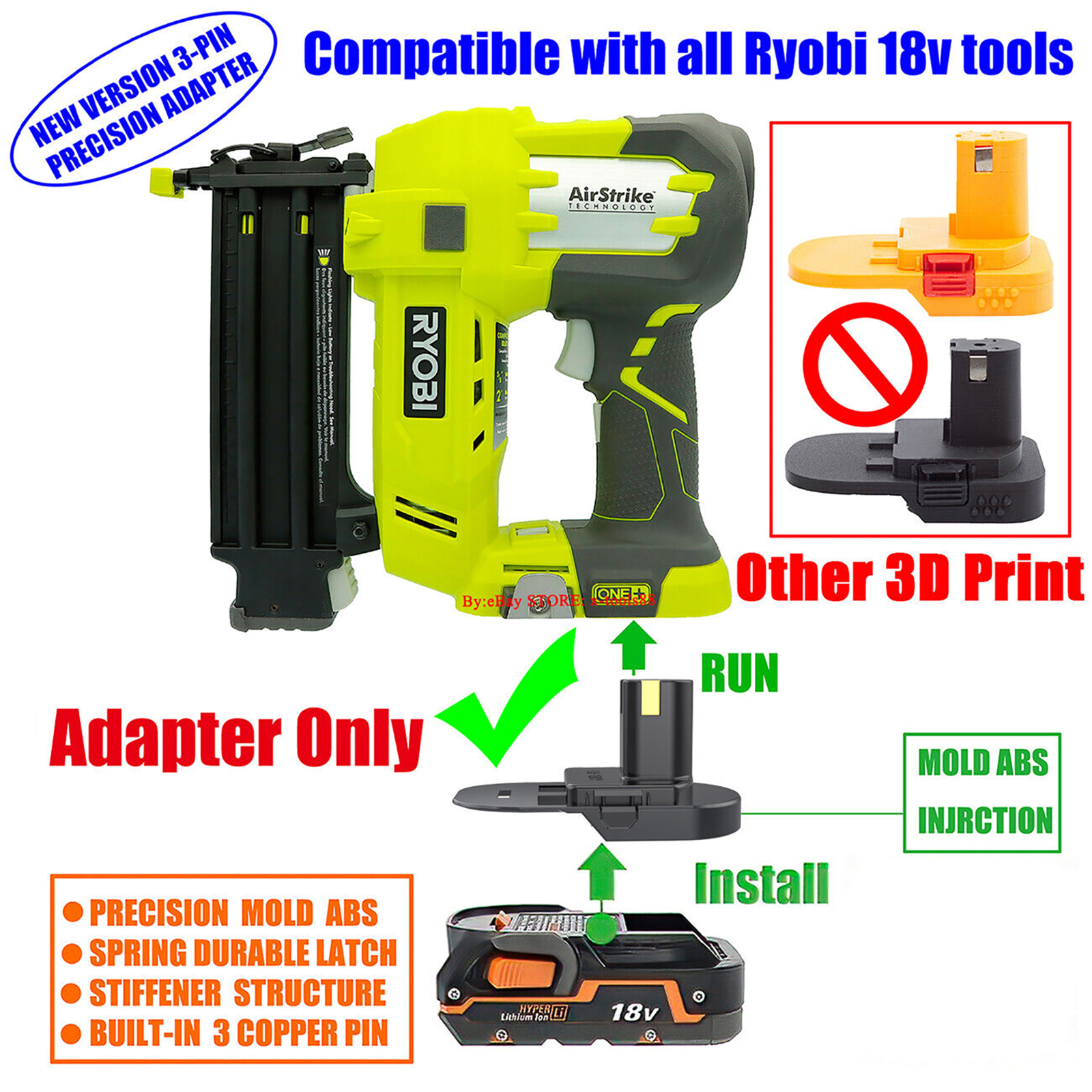 RIDGID 18V to Ryobi Tool Adapter - Use Your RIDGID Batteries with Ryobi ...