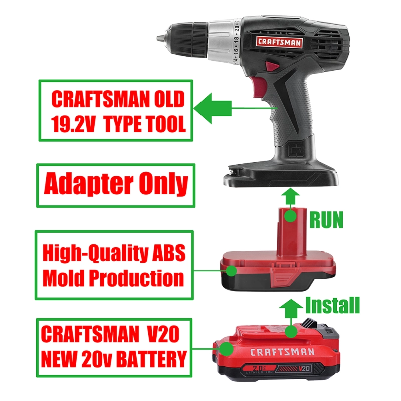 Craftsman V-20 to 19.2V Tool Battery Adapter | No Charging Function ...