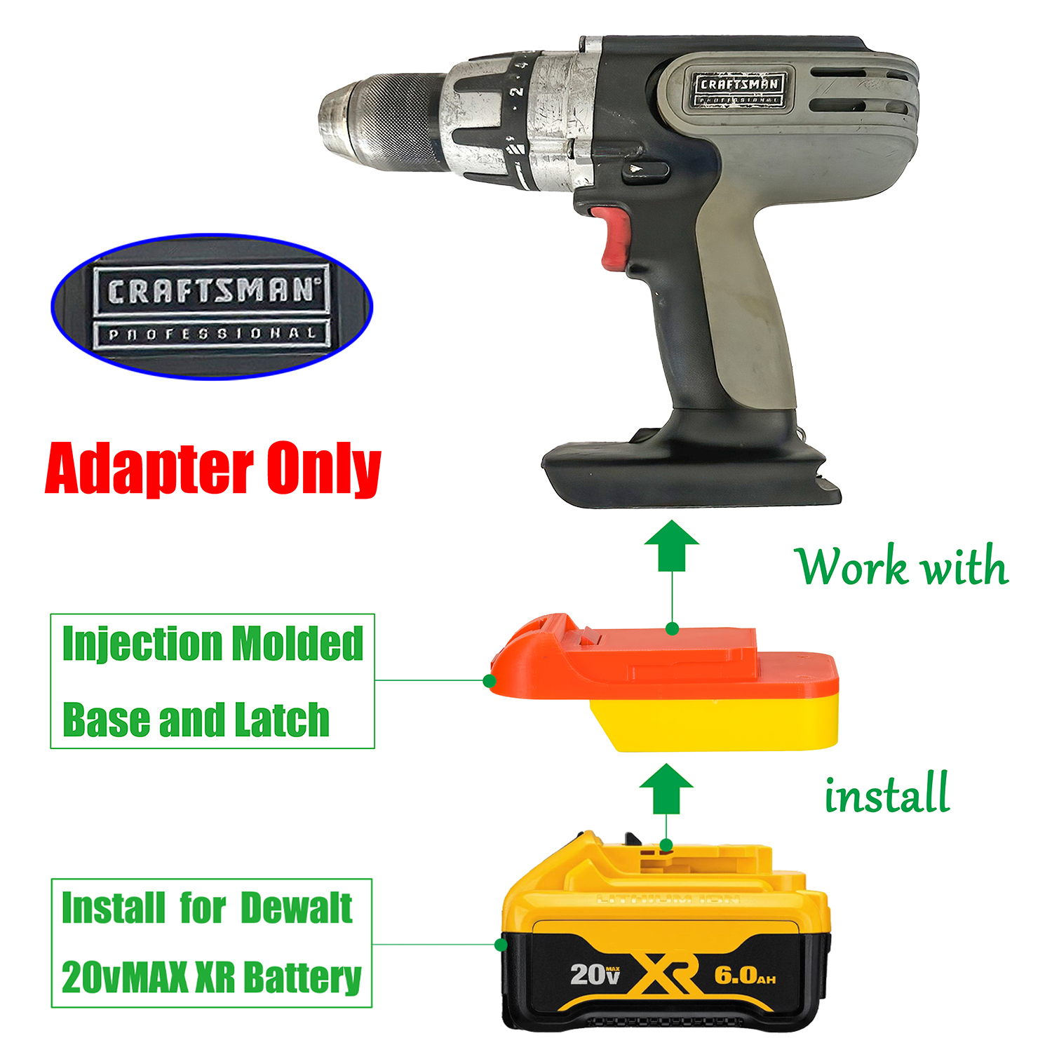 eWalt 20V to Craftsman Older 20V Professional Tools Adapter - No Charge ...