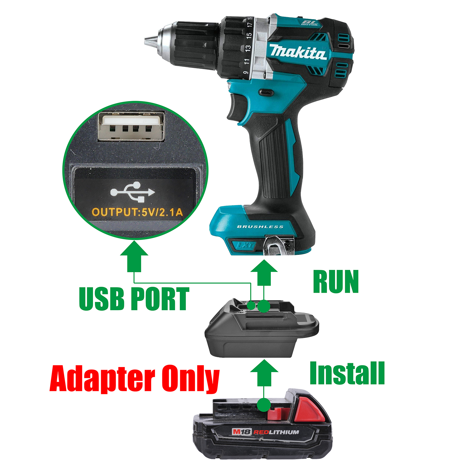 1 Adapter for Milwaukee M18 Batteries to Power Makita 18v LXT Tools ...