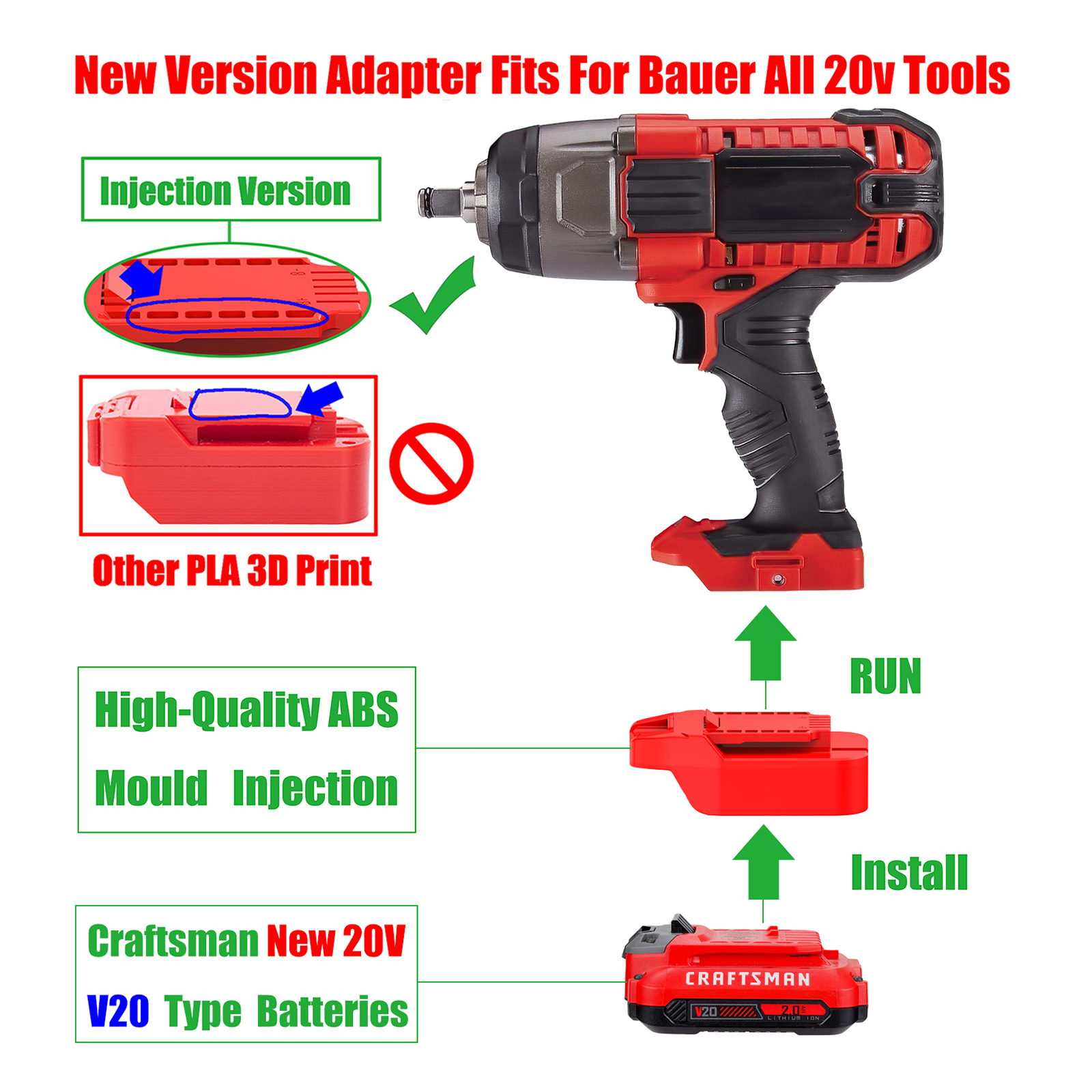 1 Adapter for Craftsman New 20v V20 Batteries to Power Bauer 20v Tools ...