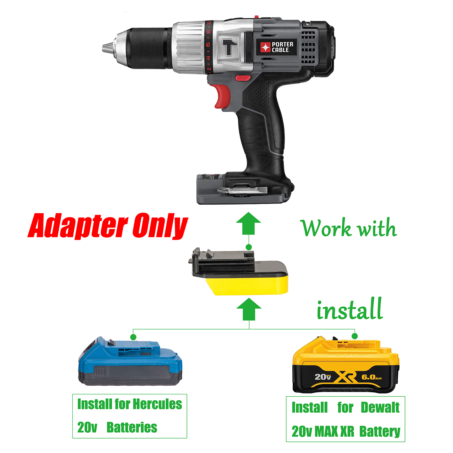 1X Adapter Hercules 20v & DeWalt 20v MAX XR Battery To Porter Cable Old ...