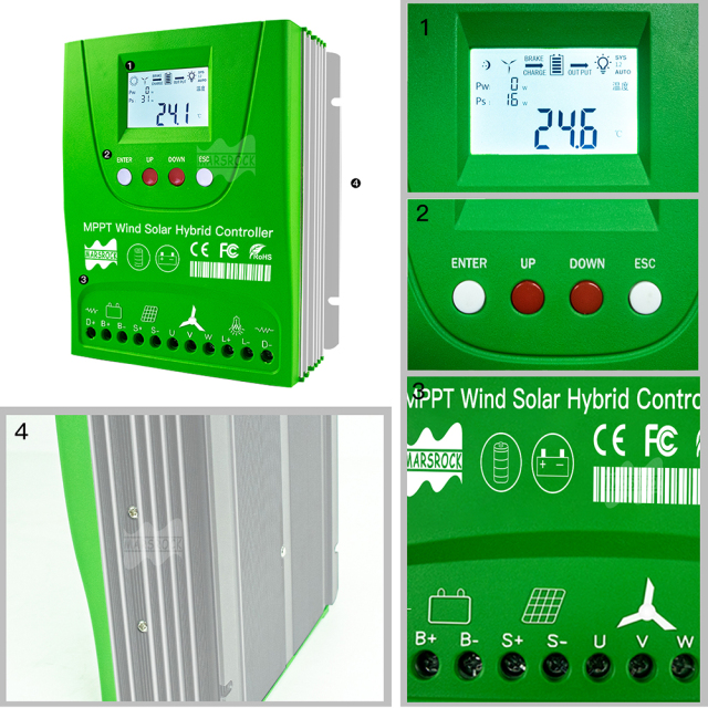 24/48V 3000W Hybrid Wind Solar Charge Controller Wind Turbine Controller MPPT Solar Charge ...