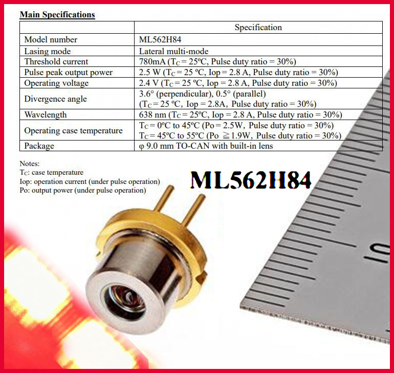 Mitsubishi 2.5W 638nm Red Diode (TO-5 9mm) ML562H84