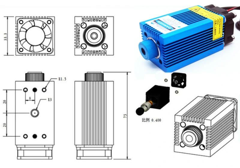 Techhood 6W 450nm Blue Focusing Laser Module (12V) With TTL/PWM
