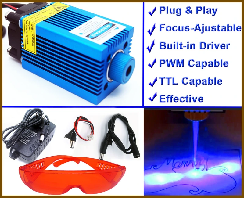 Techhood 6W 450nm Blue Focusing Laser Module (12V) With TTL/PWM