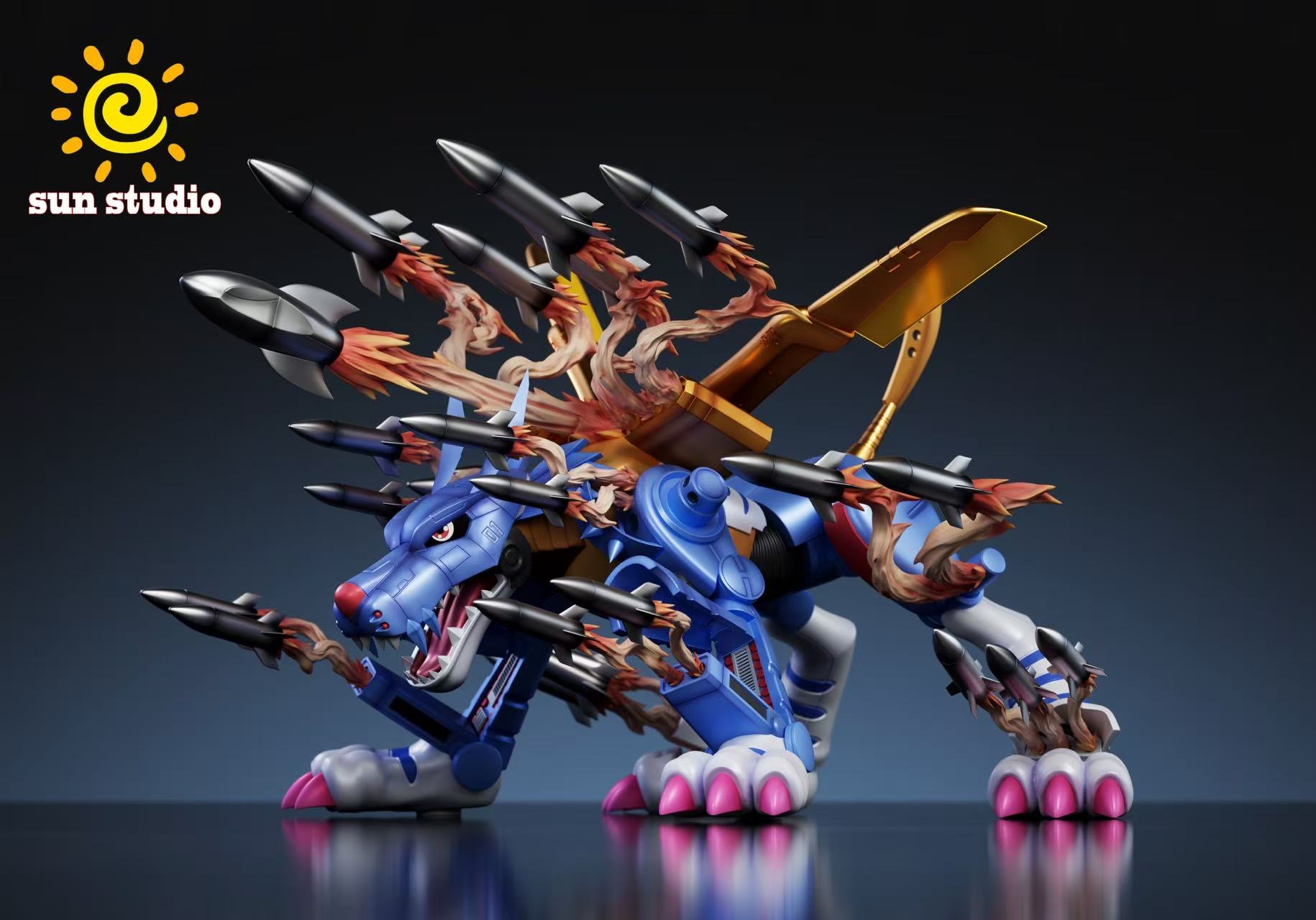 Sun Studio - Metal Garurumon - Digimon Resin Statue