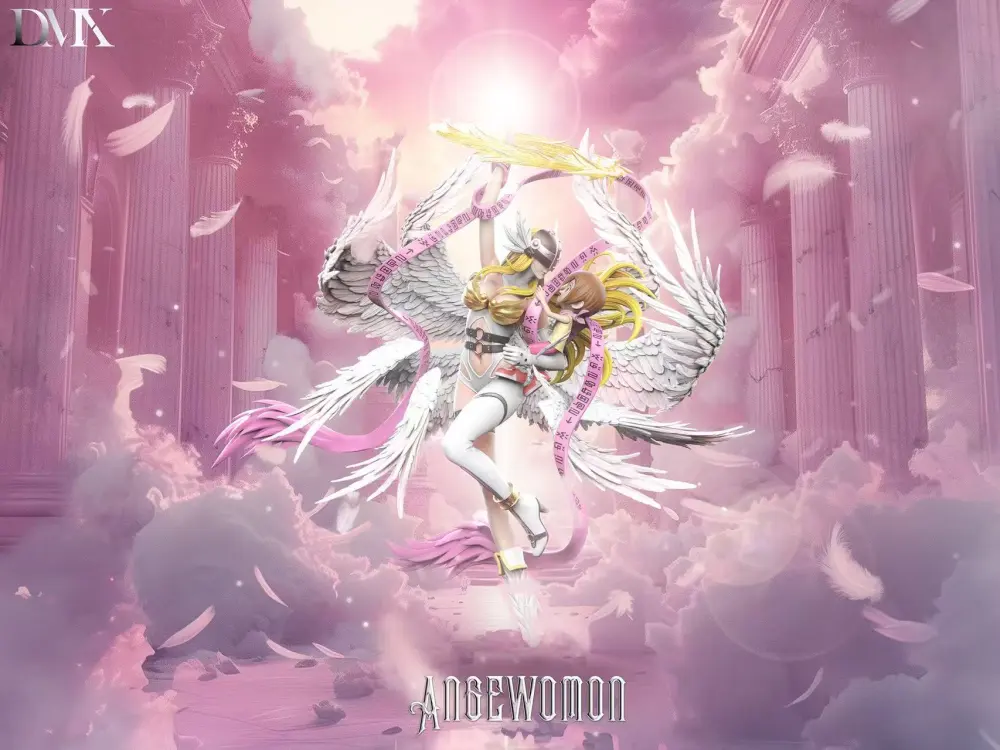 DMX Studio - Angemon x Takaishi x Angewomon Yagami - Digimon Resin Statue
