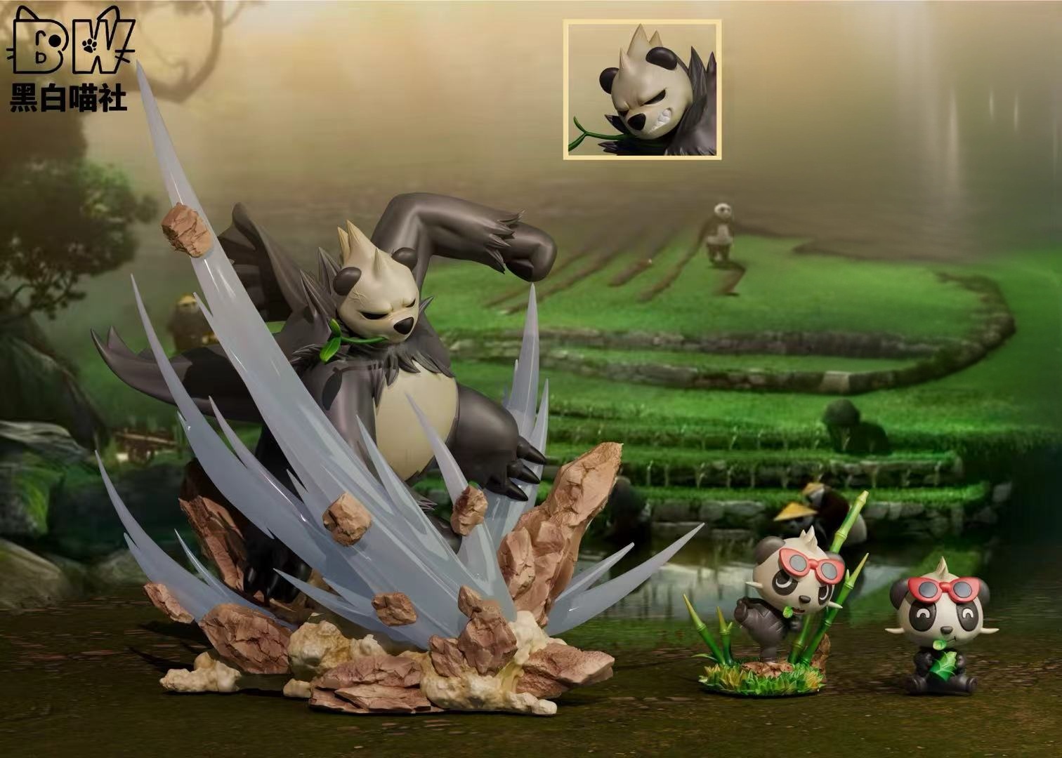 BW Studio - Pancham x Pangoro - Pokemon Resin Statue