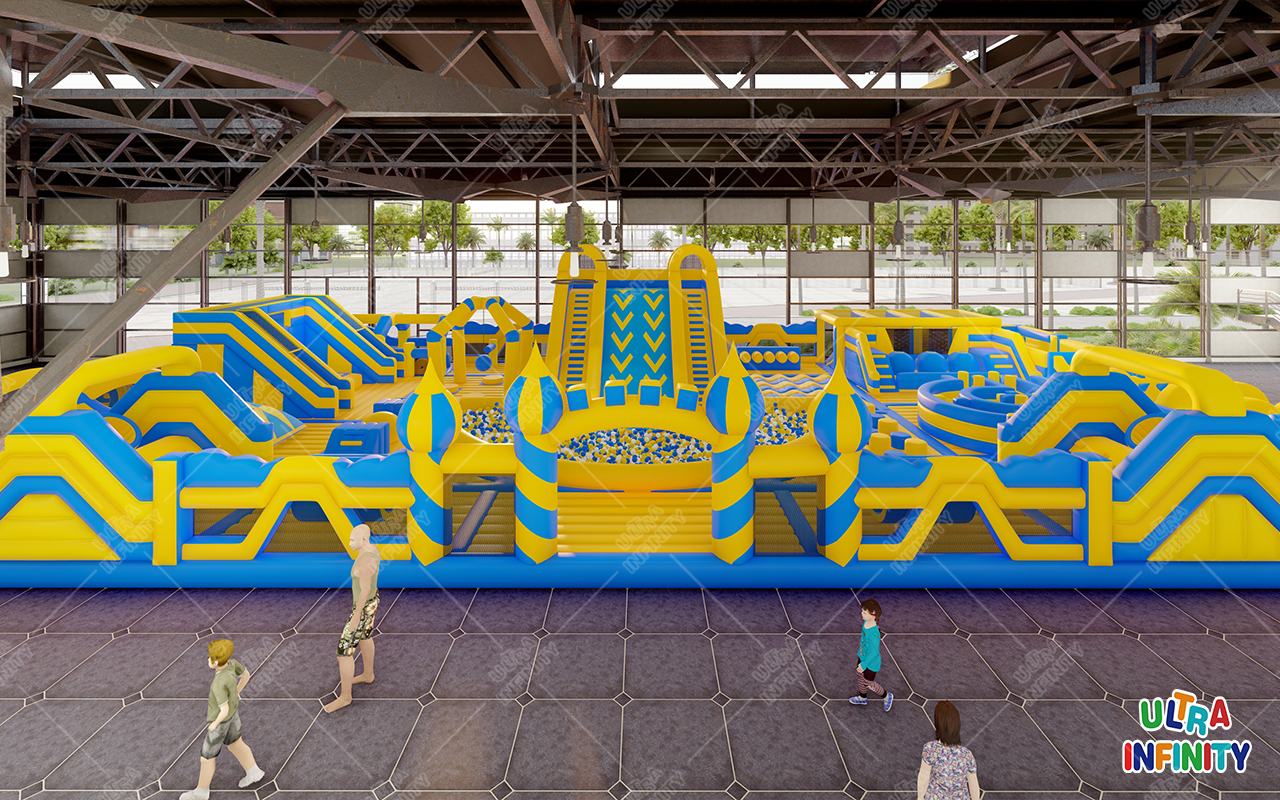 Shaking runing theme park: One large slide with ball pit, One long ...