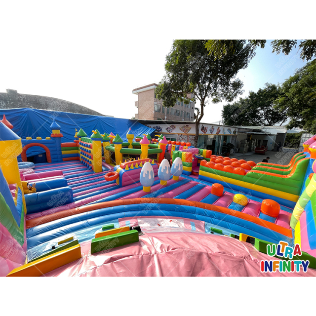Castle theme Inflatable park Climbing area, sport wipe out area, Slide ...