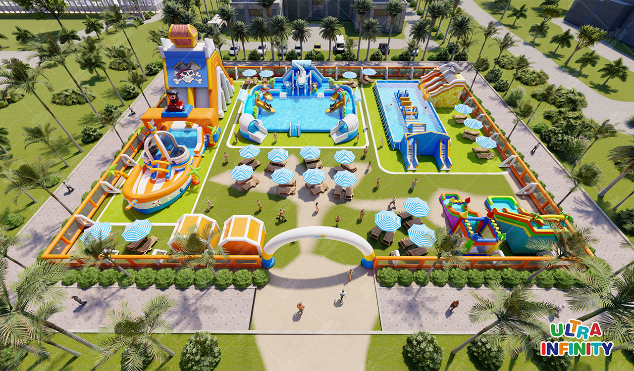 Movable land water park land swimming pool captin inflatable slide ...