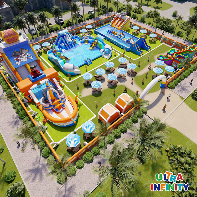 Movable land water park land swimming pool captin inflatable slide ...