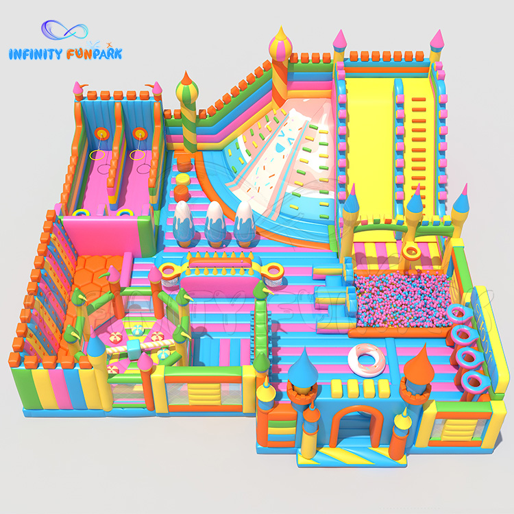 Castle theme Inflatable park Climbing area, sport wipe out area, Slide ...