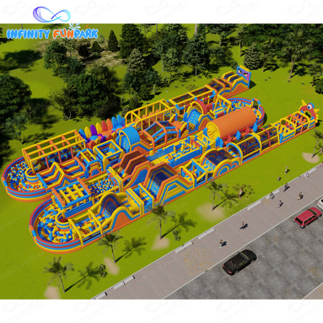 200m Inflatable Obstacle Course | Ultra-Long Multi-Obstacle & Slide ...