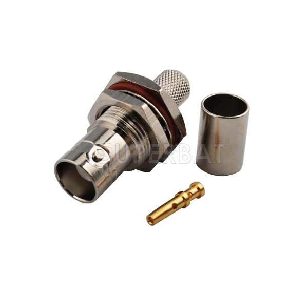 BNC Jack Female Connector Straight Bulkhead With O-Ring Crimp LMR-300 ...