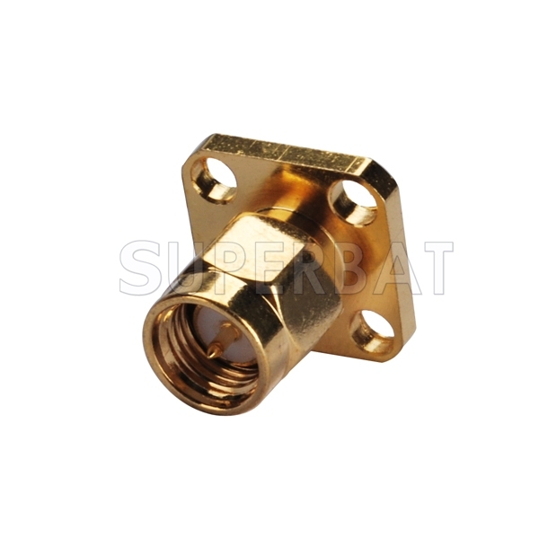 SMA Male 4 Hole Flange Plug Solder Connector with external insulator ...